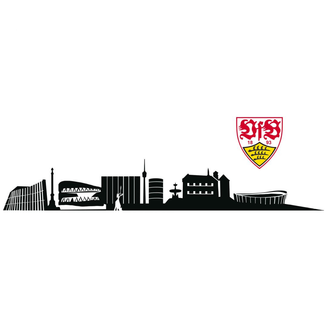Wandtattoo VfB Stuttgart Skyline mit Logo farbig