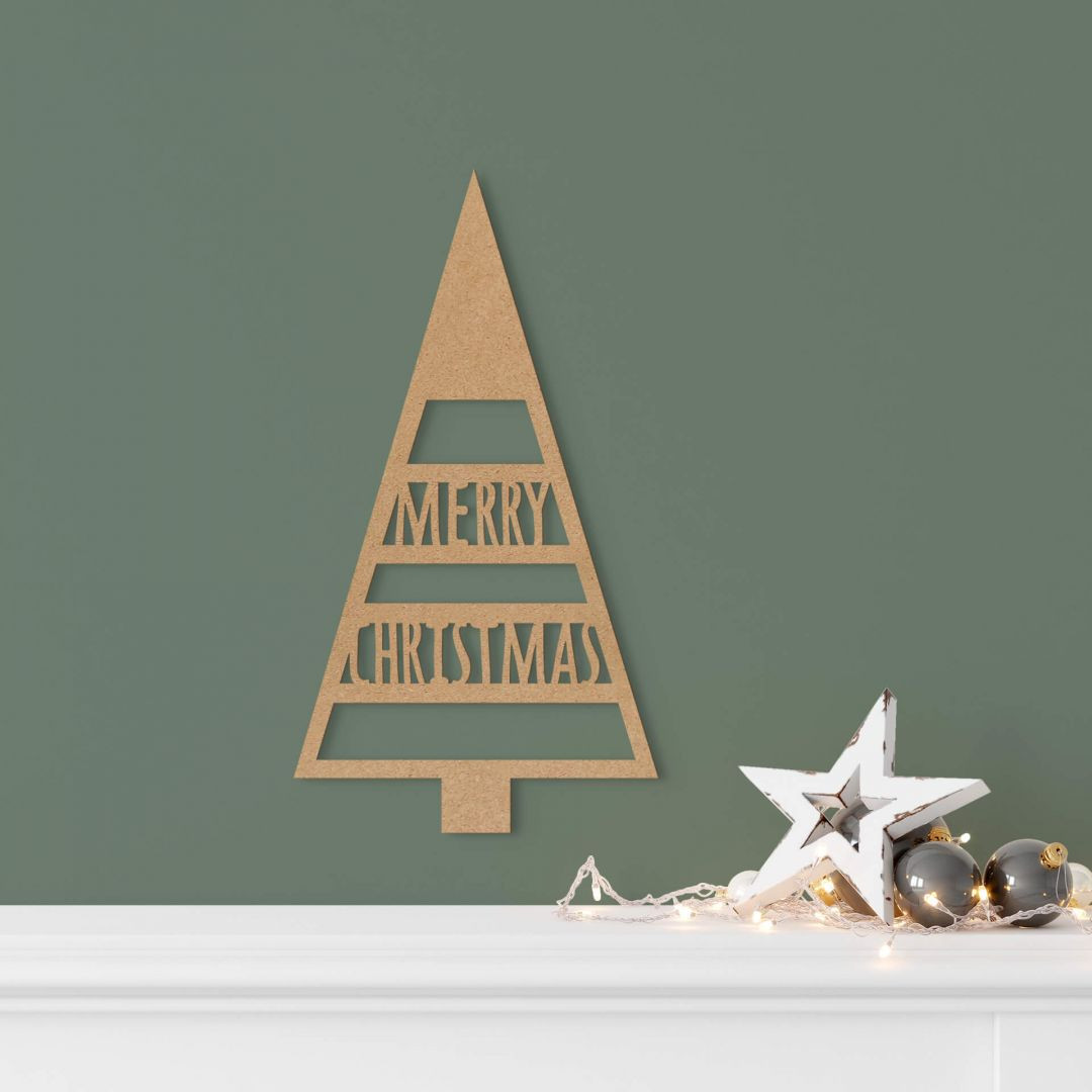 Holzdeko Weihnachten - Tannenbaum Merry Christmas - MDF Natur ...