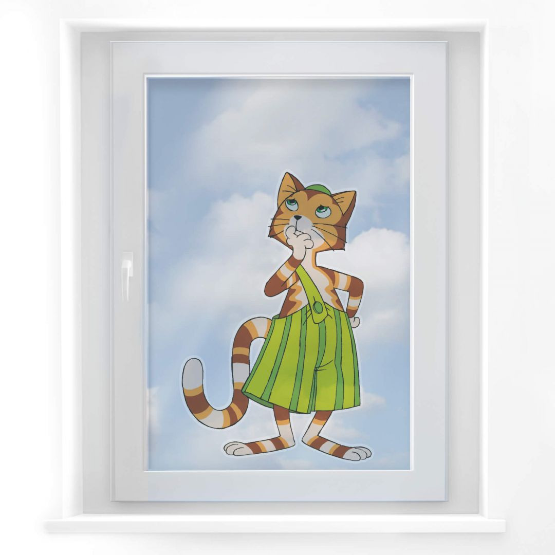 Fensterbild Pettersson und Findus - Findus überlegt