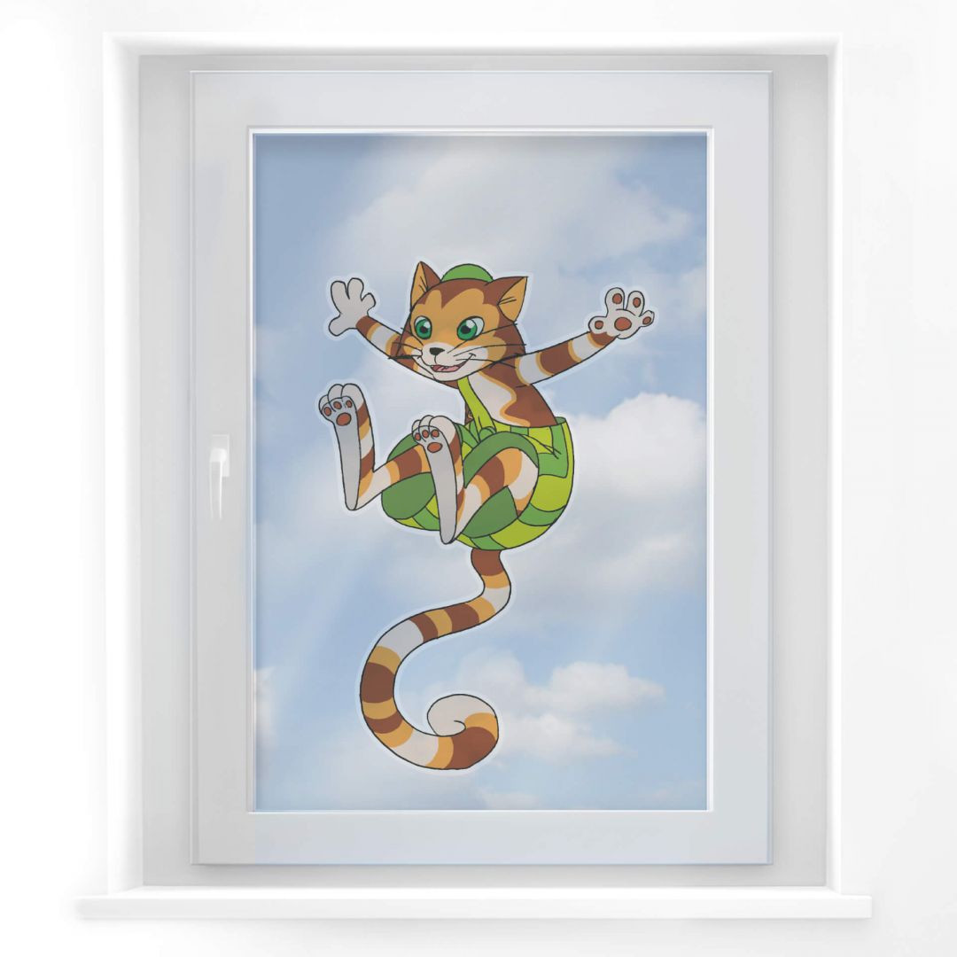 Fensterbild Pettersson und Findus - Springender Findus