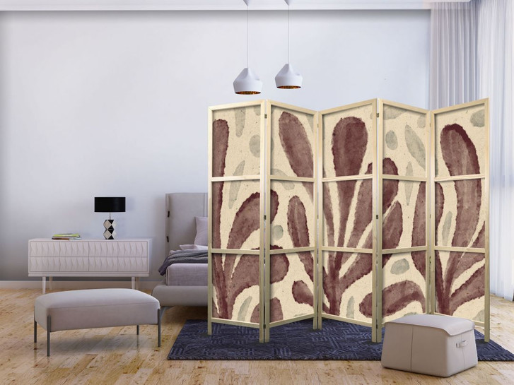 Japanischer Paravent, Raumteiler freistehend, Trennwand - Waving Leaves ...