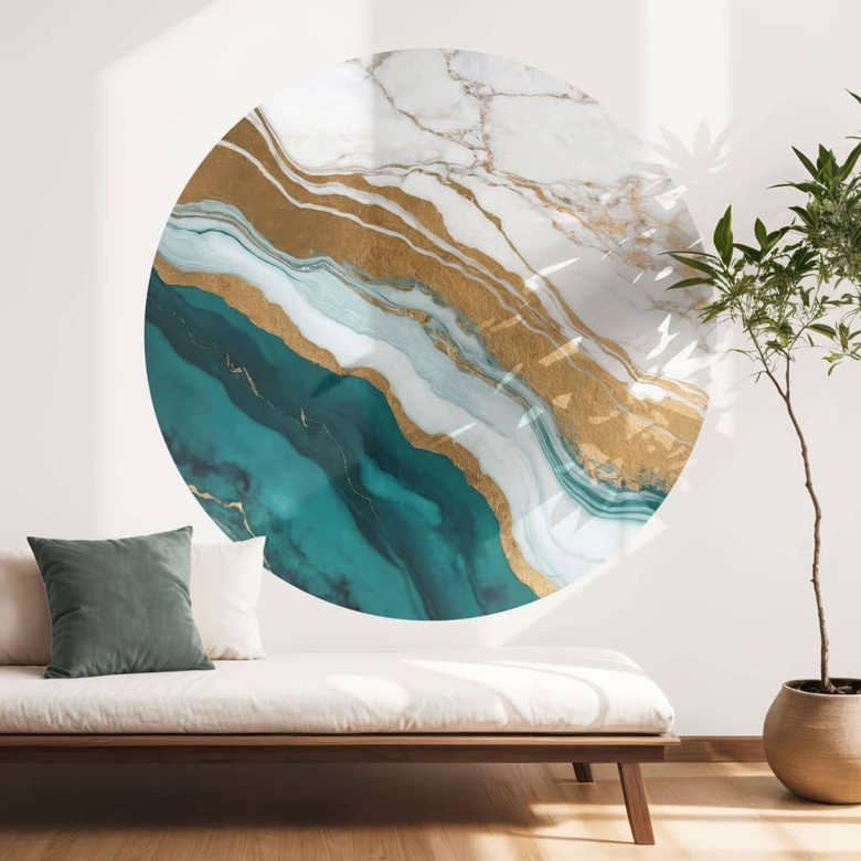 Wandtattoo Marmor-Fluss aus Gold und Jade - Alpenglow Workshop - Rund