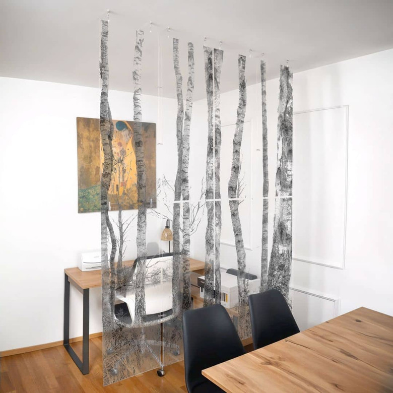 Raumteiler, Paravent, Sichtschutz hängend Schwarz-weisser Birkenwald ...